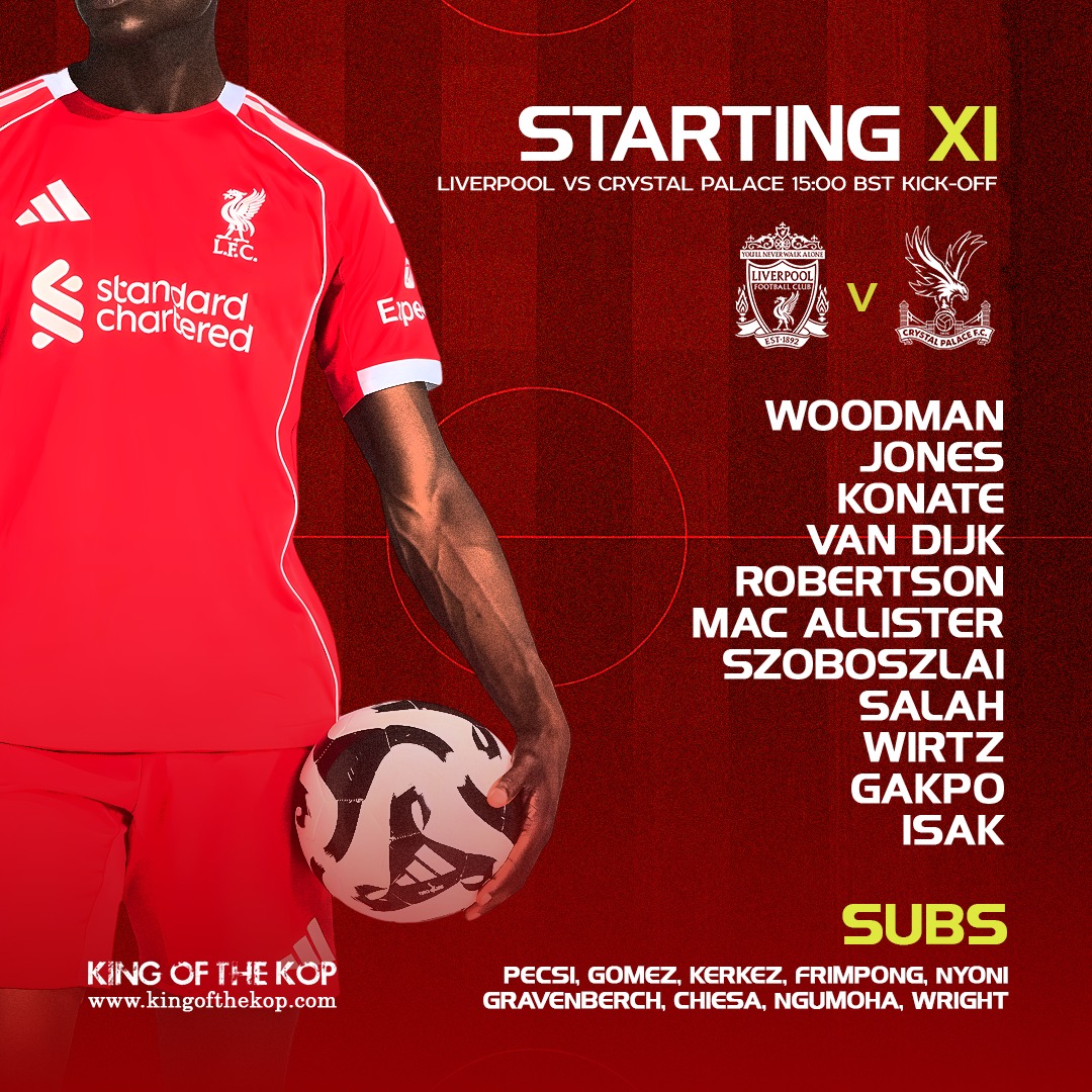 Liverpool lineup confirmed vs Crystal Palace